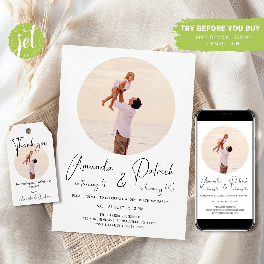 Editable Joint Birthday Invitation Template, Parent Child Invite, Joint ...