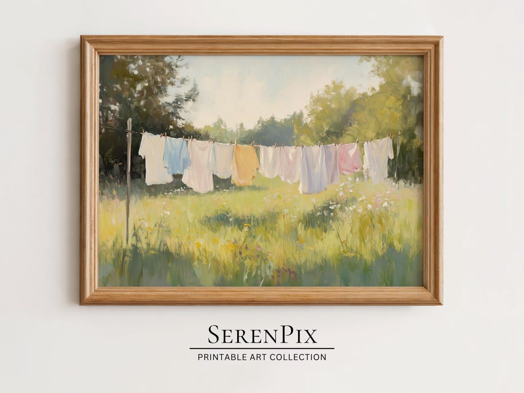 Laundry Room Art, Vintage Laundry Wall Decor, Clothesline Art ...