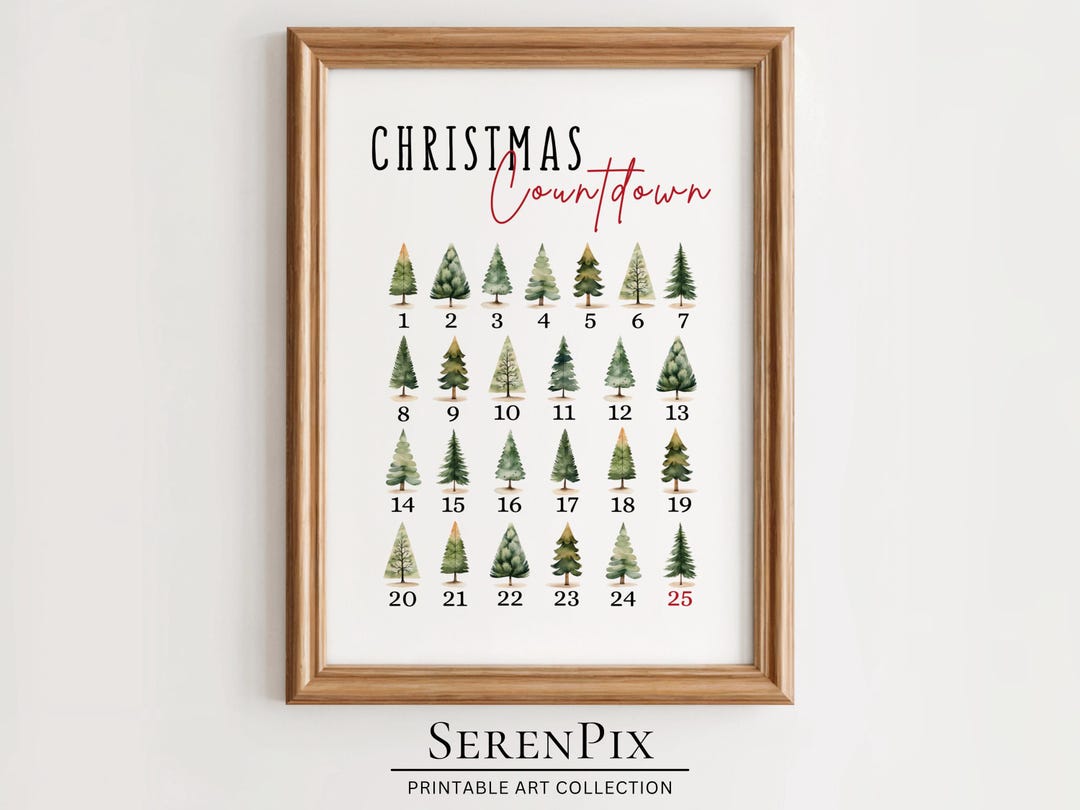 Christmas Tree Countdown Art Print: Festive Holiday Decor (digital ...