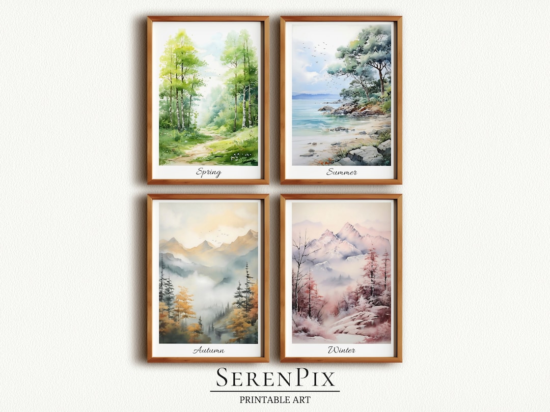 Four Seasons Wall Art Set, Watercolor Nature Wall Art, Art Nature Decor ...