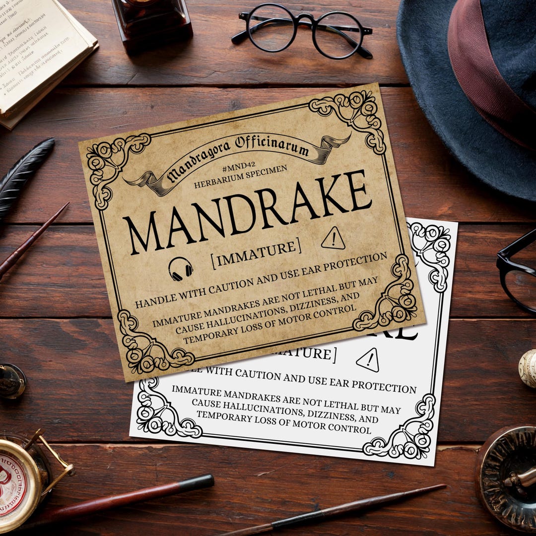 Printable Mandrake Label, Halloween Decor, Wizard Party Decoration ...