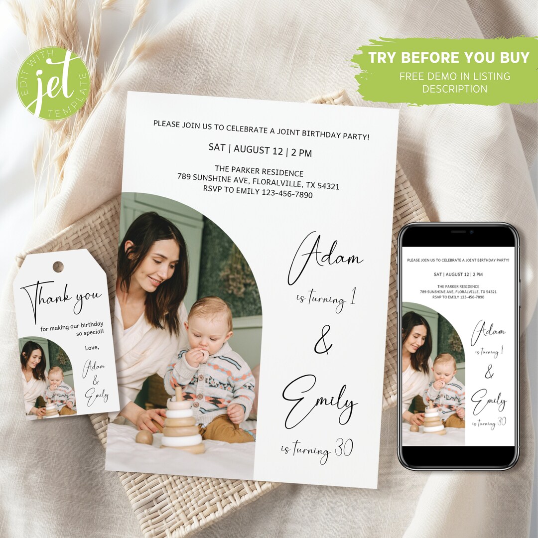 Editable Joint Birthday Invitation Template, Parent Child Invite, Joint ...