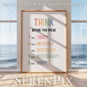 Think Before You Speak, Inspirational Posters, Classroom Decor, Digital ...