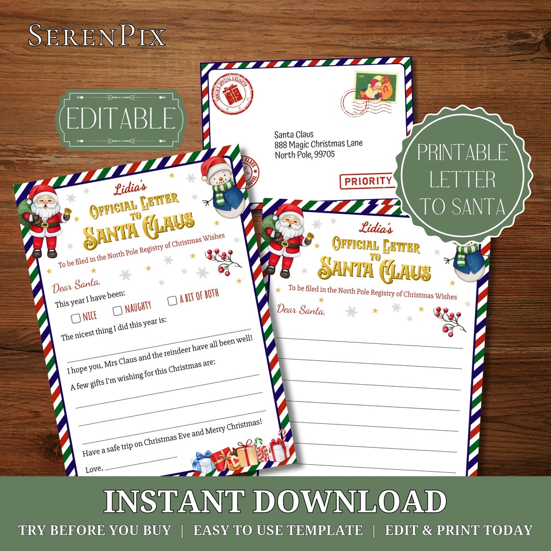 Xmas Letter to Santa, Printable Letter to Santa, Xmas Letter, Kids ...