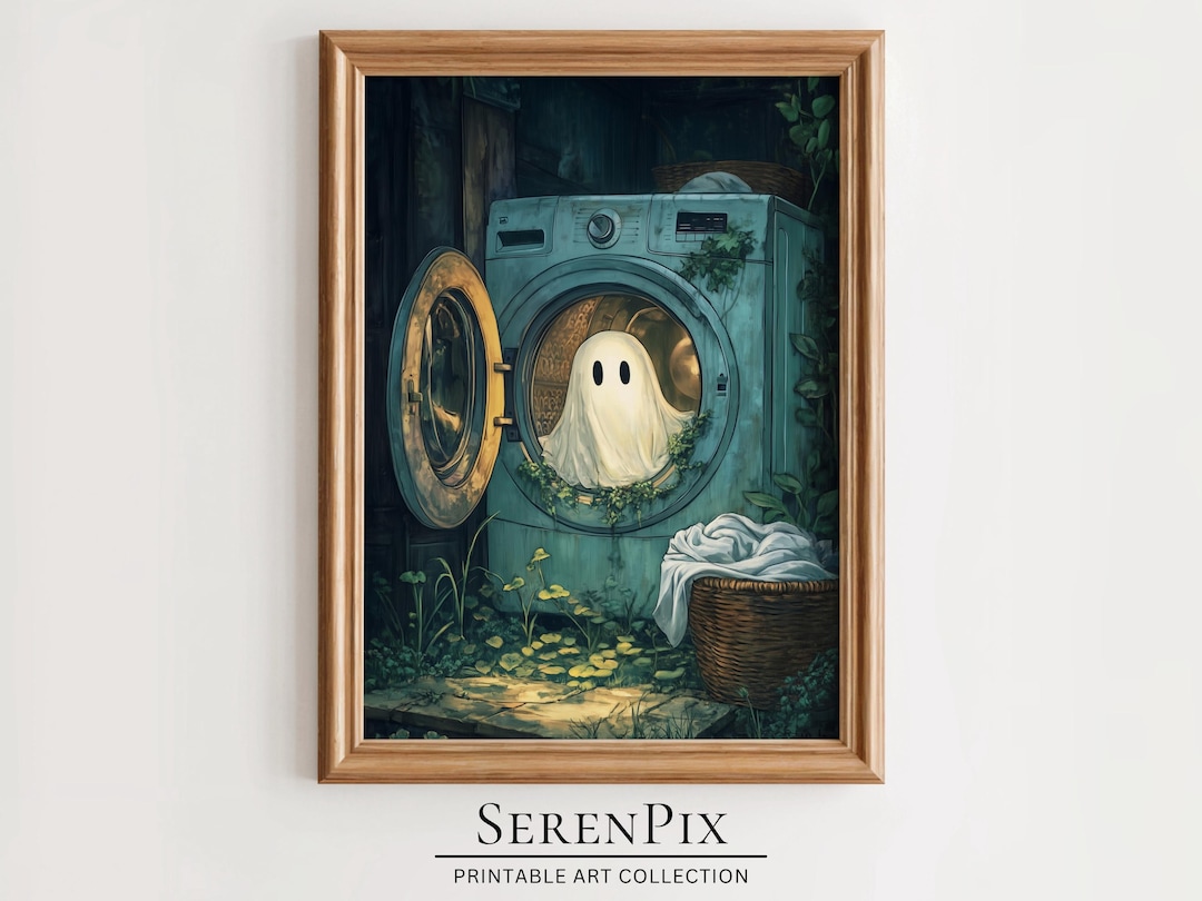 Spooky Ghost in Washing Machine Art: Halloween Laundry Room Poster ...