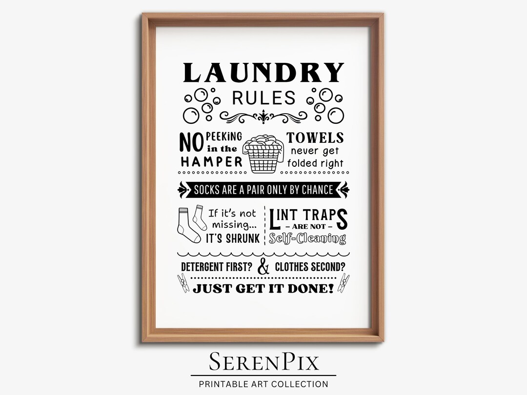 Funny Laundry Rules Print, Printable Wall Art for Laundry Room, Funny ...