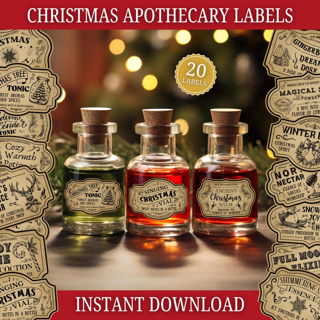 Christmas Potion Labels: Apothecary Bottle Labels (digital Download ...