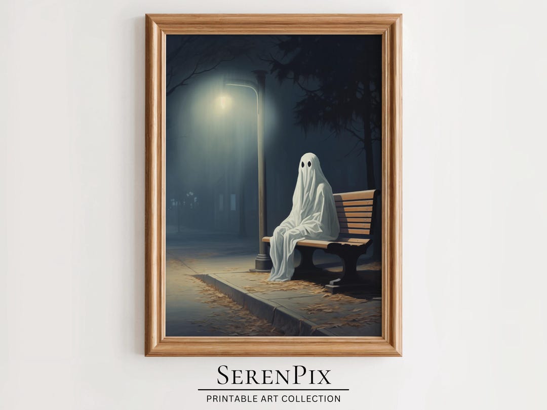 Spooky Ghost at Bus Stop - Halloween Art Print (digital Art) - Etsy