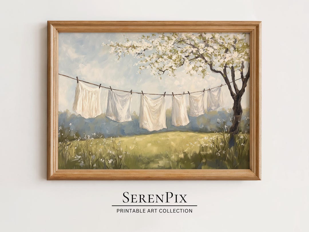 Vintage Clothesline Painting: Rustic Laundry Room Art (digital Download ...