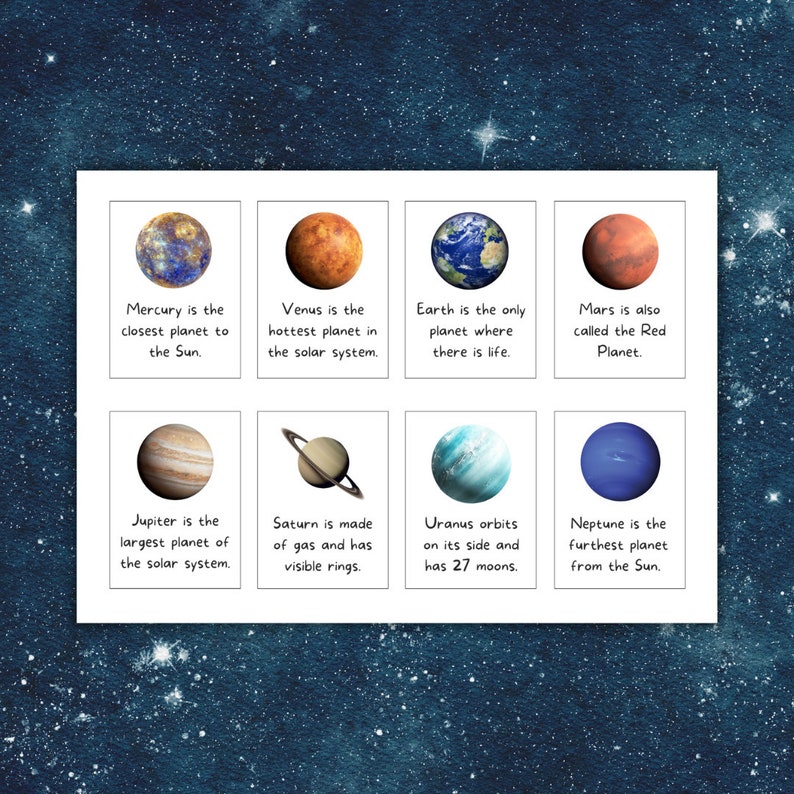 Printable Solar System Flashcards Space Flash Cards Outer - Etsy