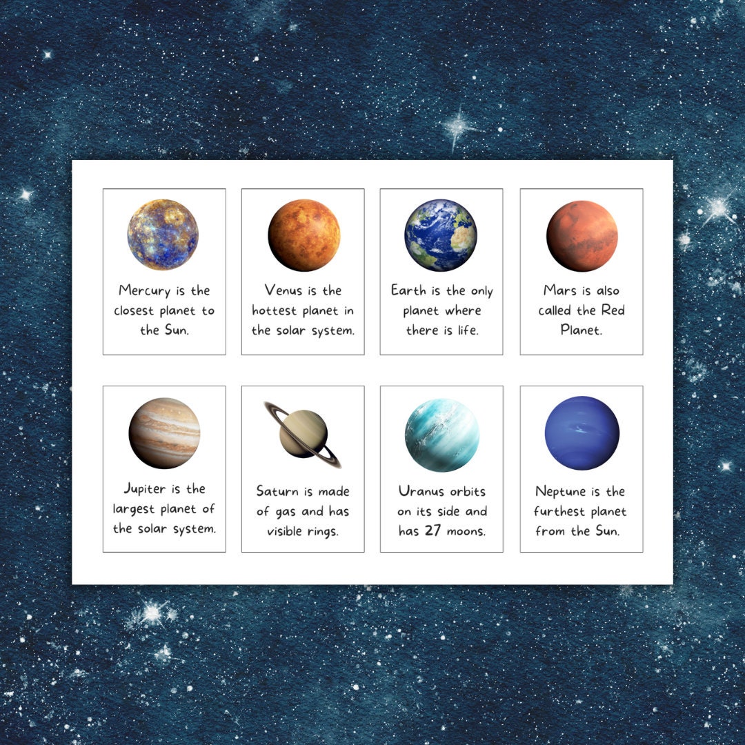 Printable Solar System Flashcards Space Flash Cards Outer - Etsy UK