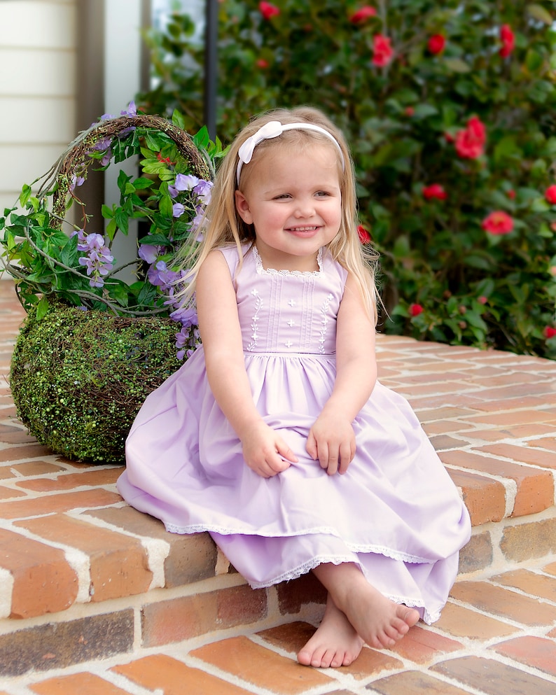Girls Cotton Cape Cod Dress in Lilac and Blue With Handcrafted ...