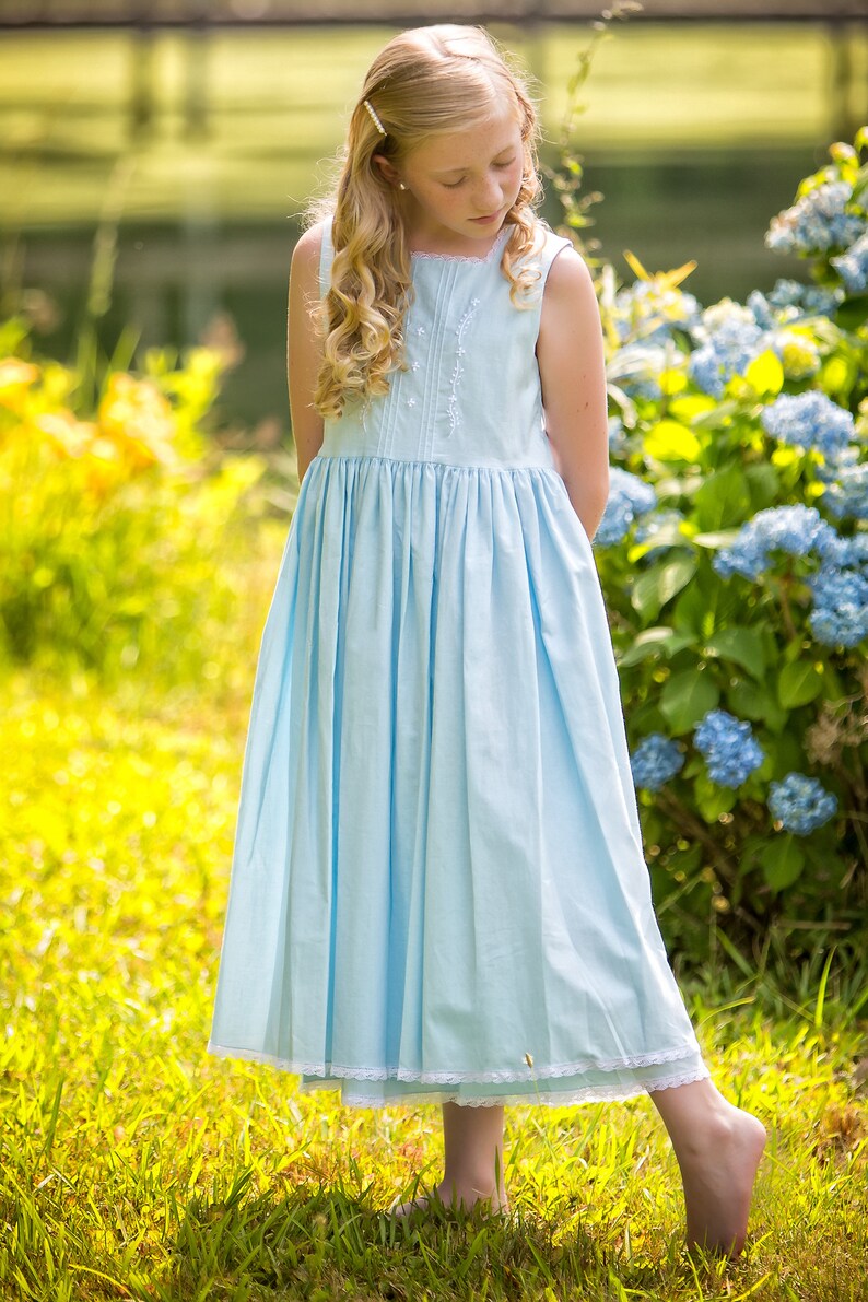 Girls Cotton Cape Cod Dress in Lilac and Blue With Handcrafted ...