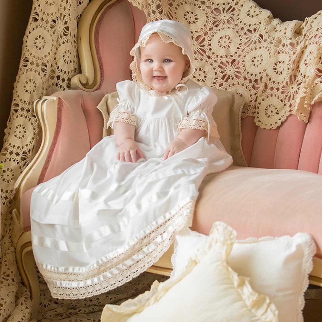 Quinn Vintage Cotton Heirloom Christening Gown and Bonnet Set - Etsy