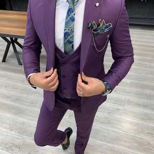 Handmade Exclusive Purple Suit Designer Three-piece Suit Men - Etsy