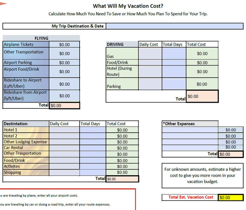 Vacation Budgeting Worksheet (fillable PDF) - Etsy