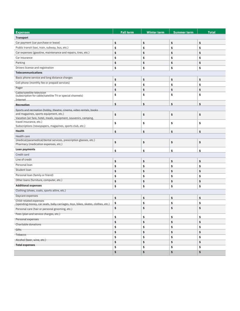 Financial Budgeting Worksheet for College Students (fillable PDF) - Etsy