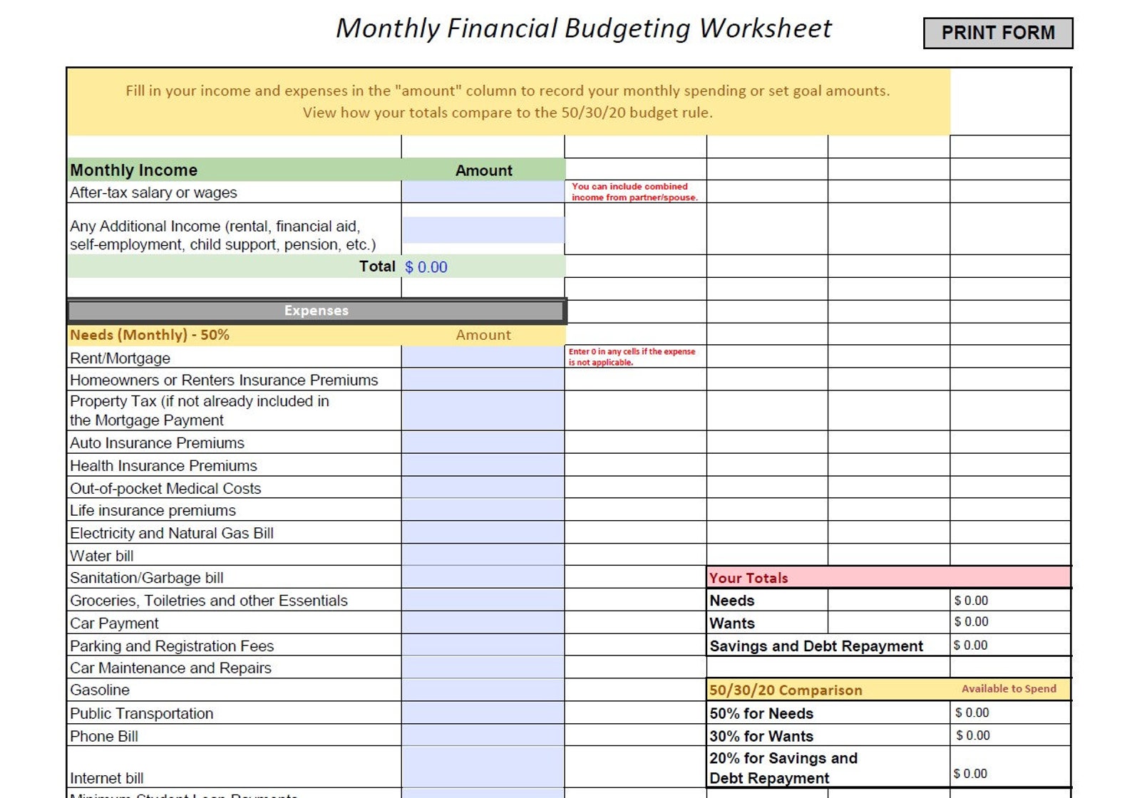 Monthly Budgeting Worksheet (fillable PDF) - Etsy