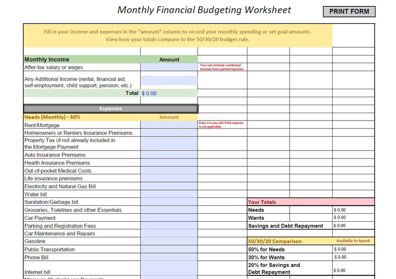 Monthly Budgeting Worksheet (fillable PDF) - Etsy