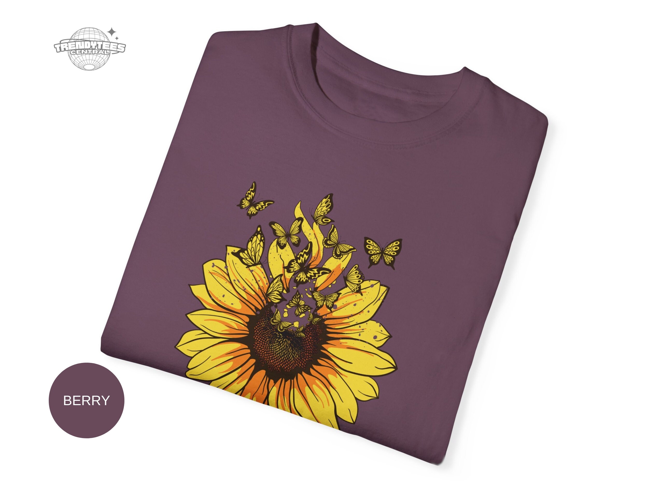 Sunflower Butterfly Shirt, Butterflies Floral Graphic Tee, Trendy Flower T-shirt, Gift for Her ...