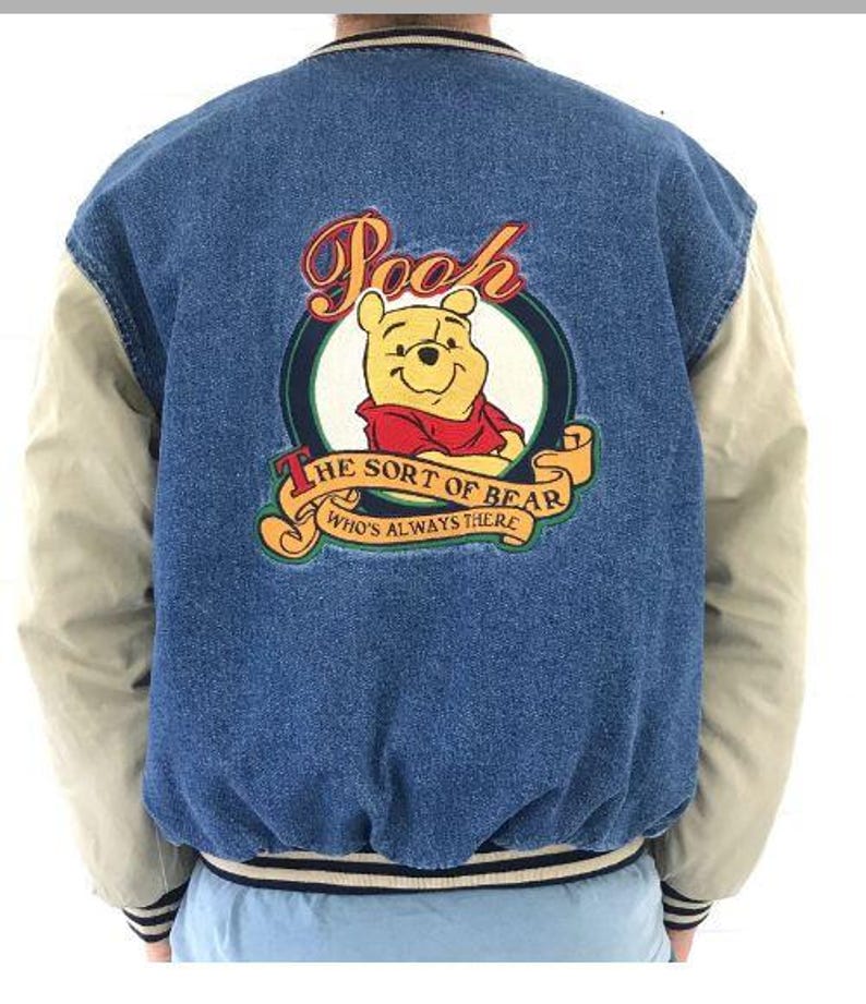 VTG 90's Disney Store Winnie the Pooh No Bother Bear Snap Denim Bomber ...