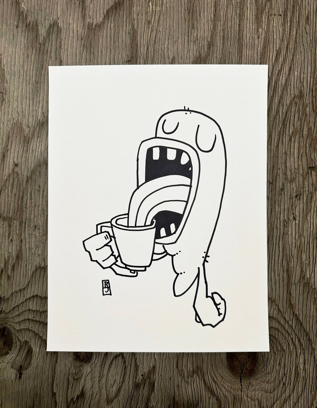 Original Art Hairy Lump Ghost Tries Coffee...backwards Drawing With ...