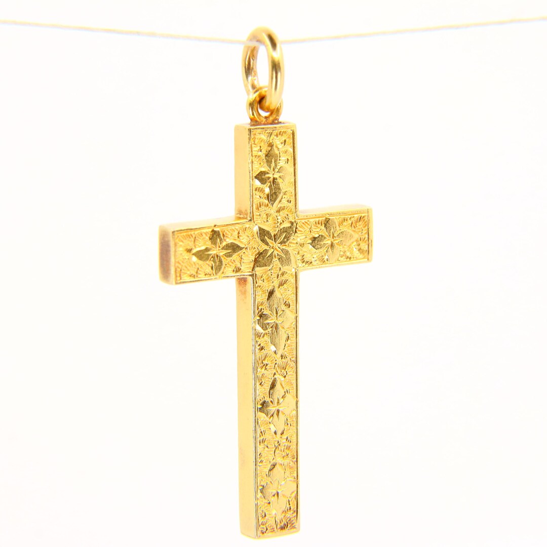Vintage 18k Engraved Detailed Gold Cross 18 Carat Unmarked Yellow Gold ...