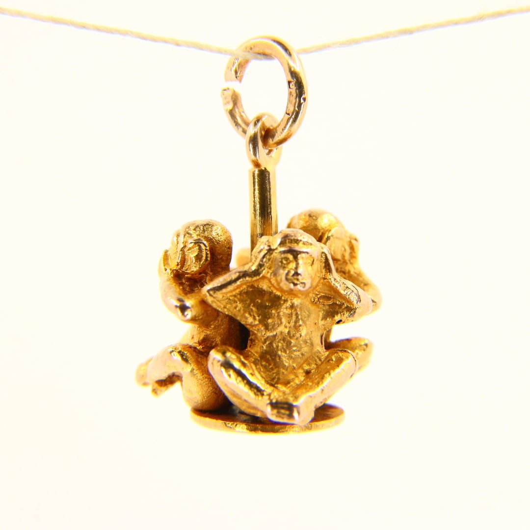 Vintage 9ct Gold Three Wise Monkeys Charm Pendant - Etsy