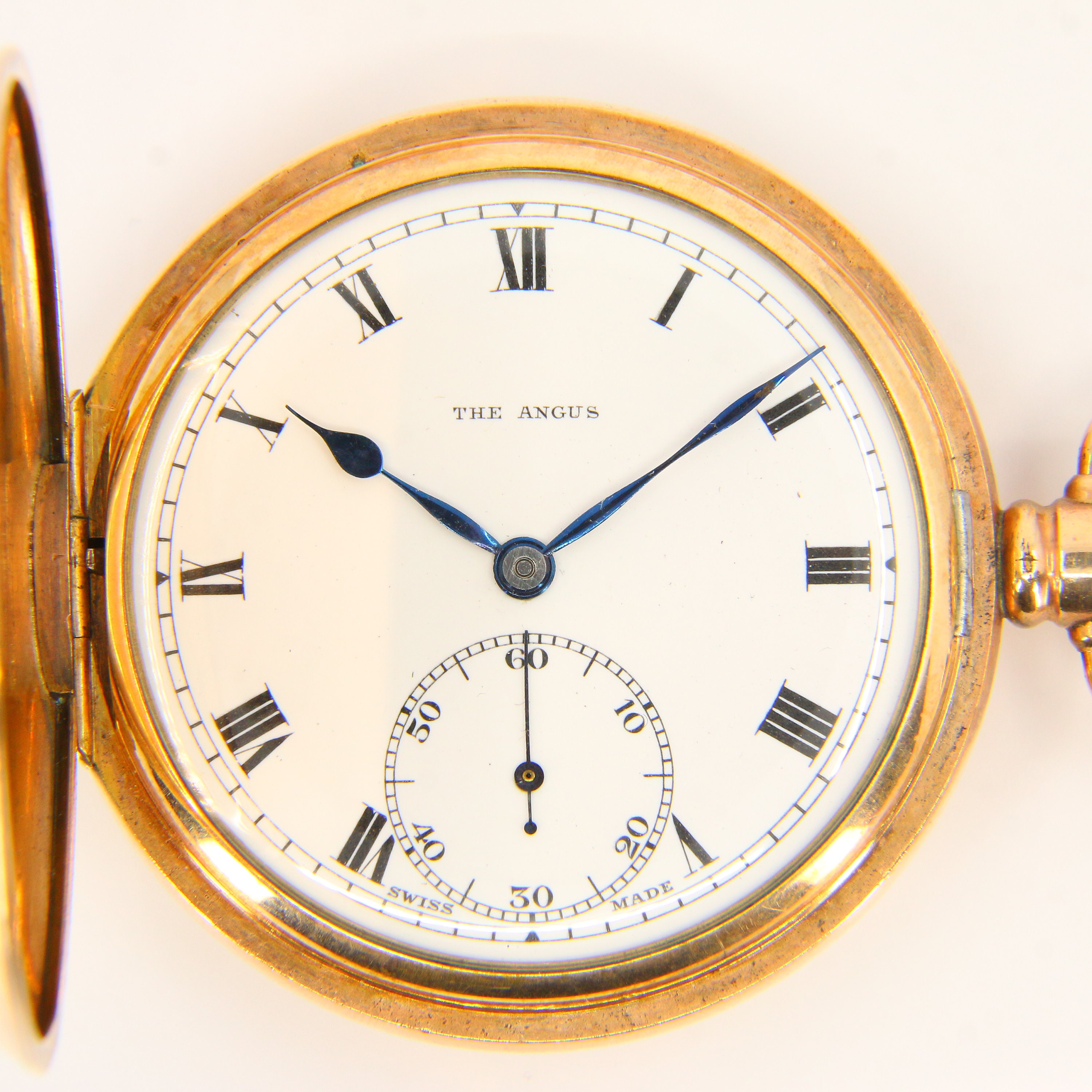 Antique 1920 the Angus Full Hunter Pocket Watch Keyless Mechanical Gold ...