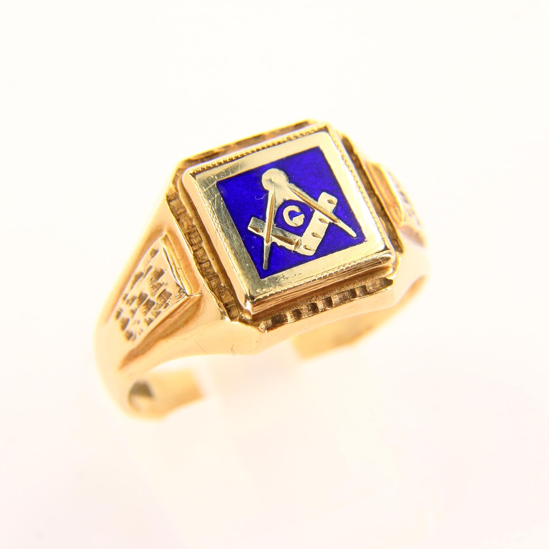 Vintage 9ct Gold Masonic Ring: Blue Enamel G & Ruler, UK Size T 1/2 - Etsy