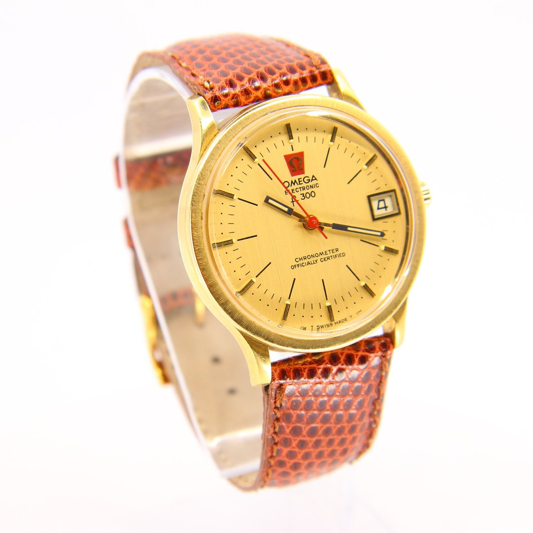 18 Carat Omega F300 Yellow Gold 35MM Tuning Fork Vintage Luxury Watch ...