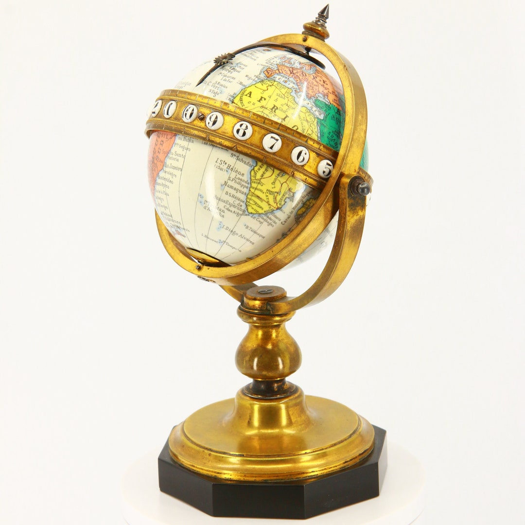 Antique Revolving World Globe Clock French Designer Antoine Redier ...