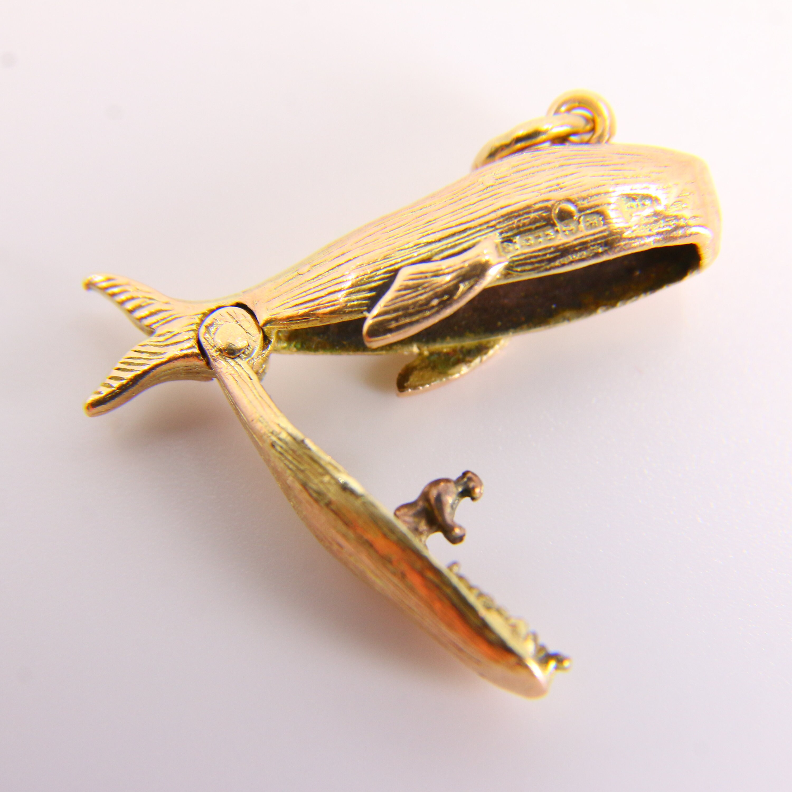 Vintage Whale Charm, Movable Pendant Jonah and the Whale Yellow Gold ...