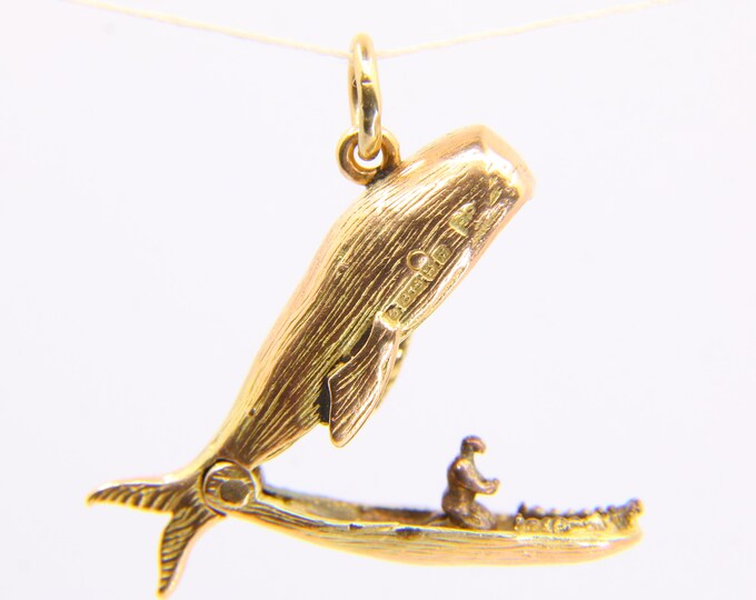 Vintage Whale Charm, Movable Pendant Jonah and the Whale Yellow Gold ...