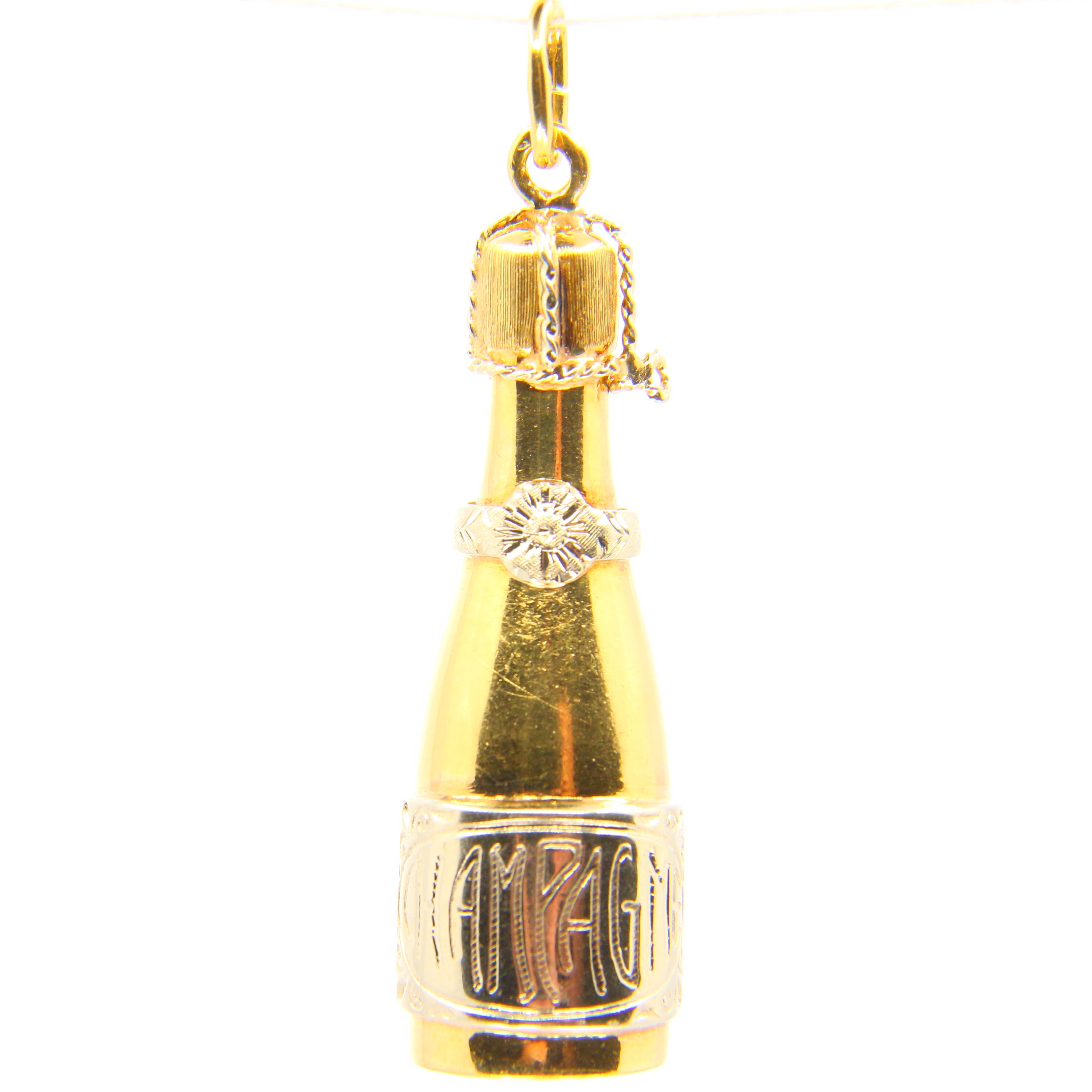 Vintage Large 18K Champagne Bottle Pendant 18 Carat Yellow Gold Charm ...