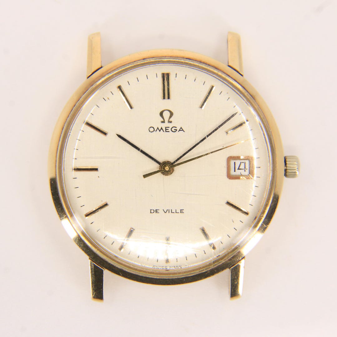 Vintage 9ct Gold Omega De Ville Wristwatch Date Feature Initialled Case ...