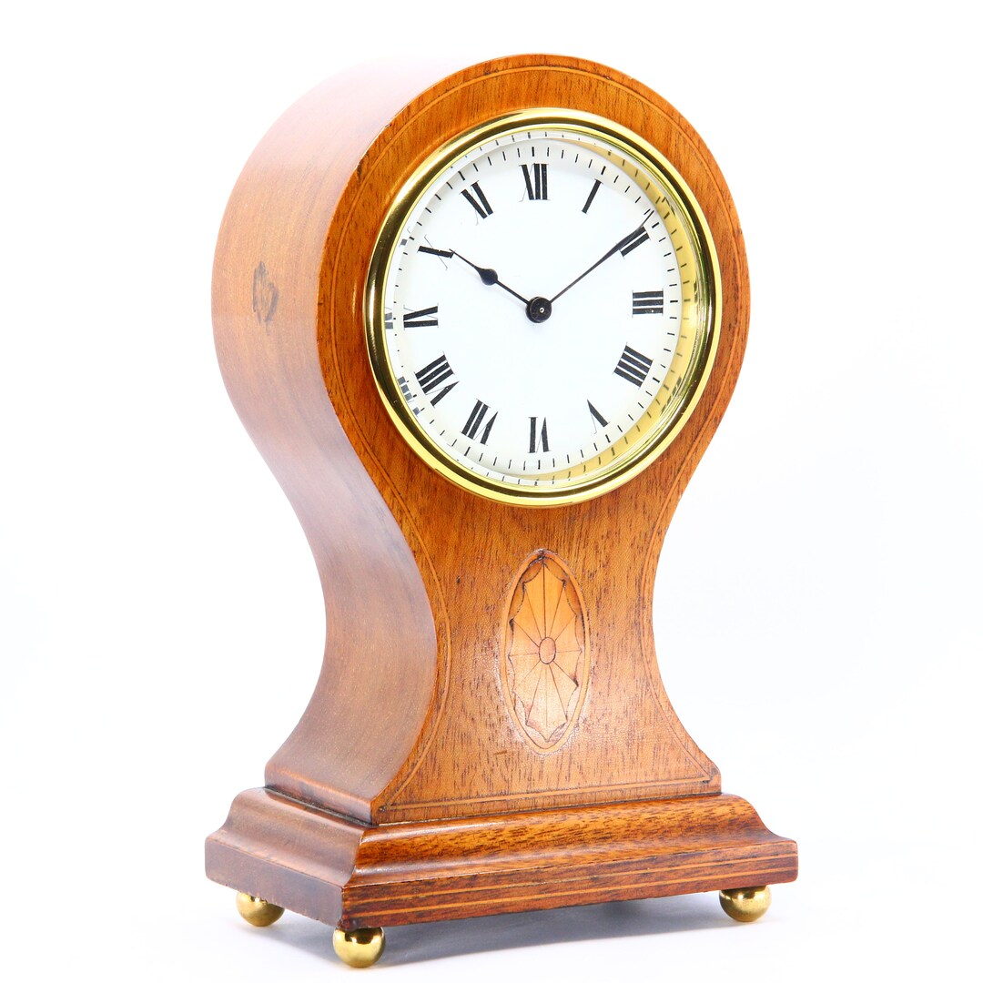 Antique Edwardian Mantel Clock Mahogany Shell Inlay Gilt Brass 8 Day ...
