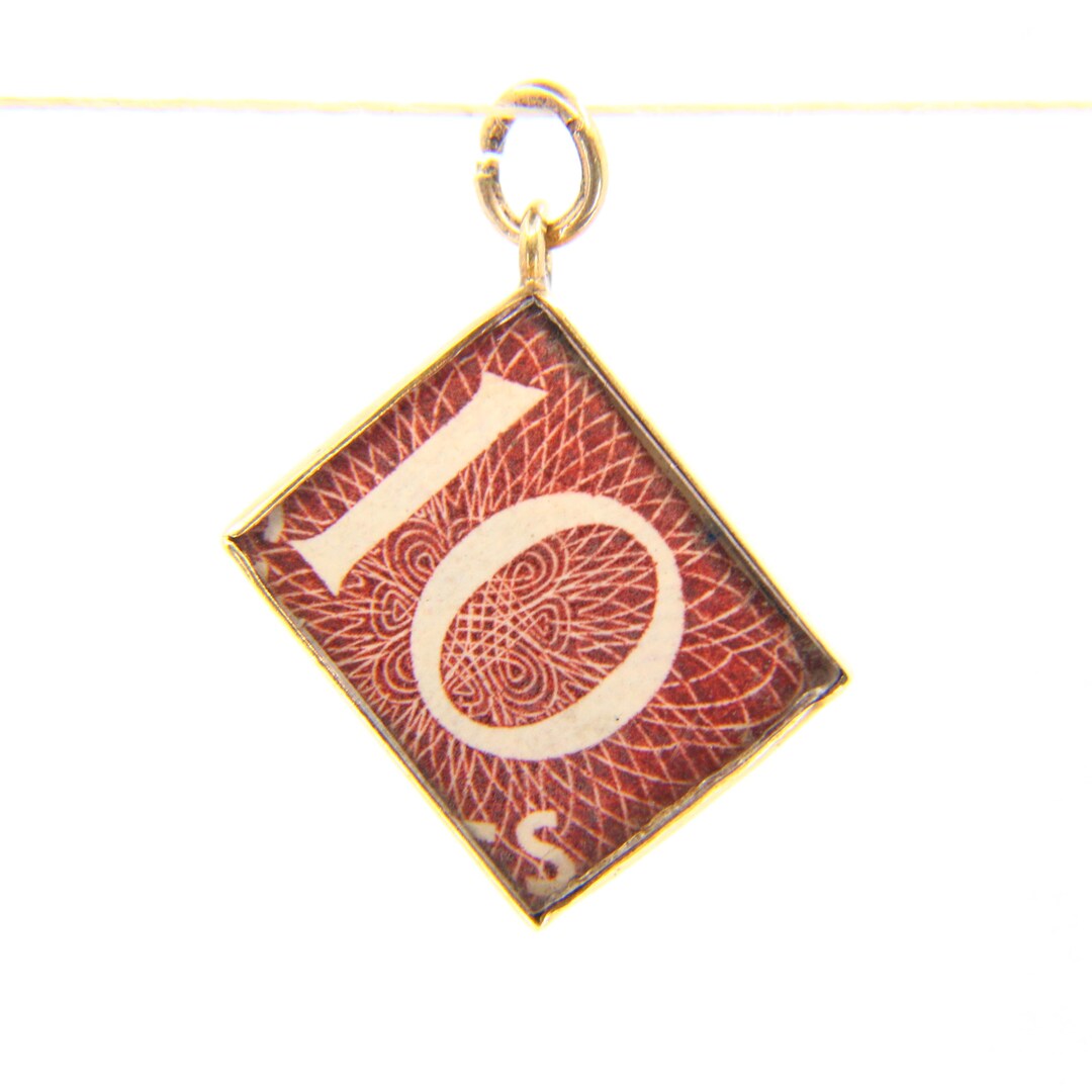 Vintage Ten Bob Emergency Break Glass Gold Charm 10 Shilling Pendant ...