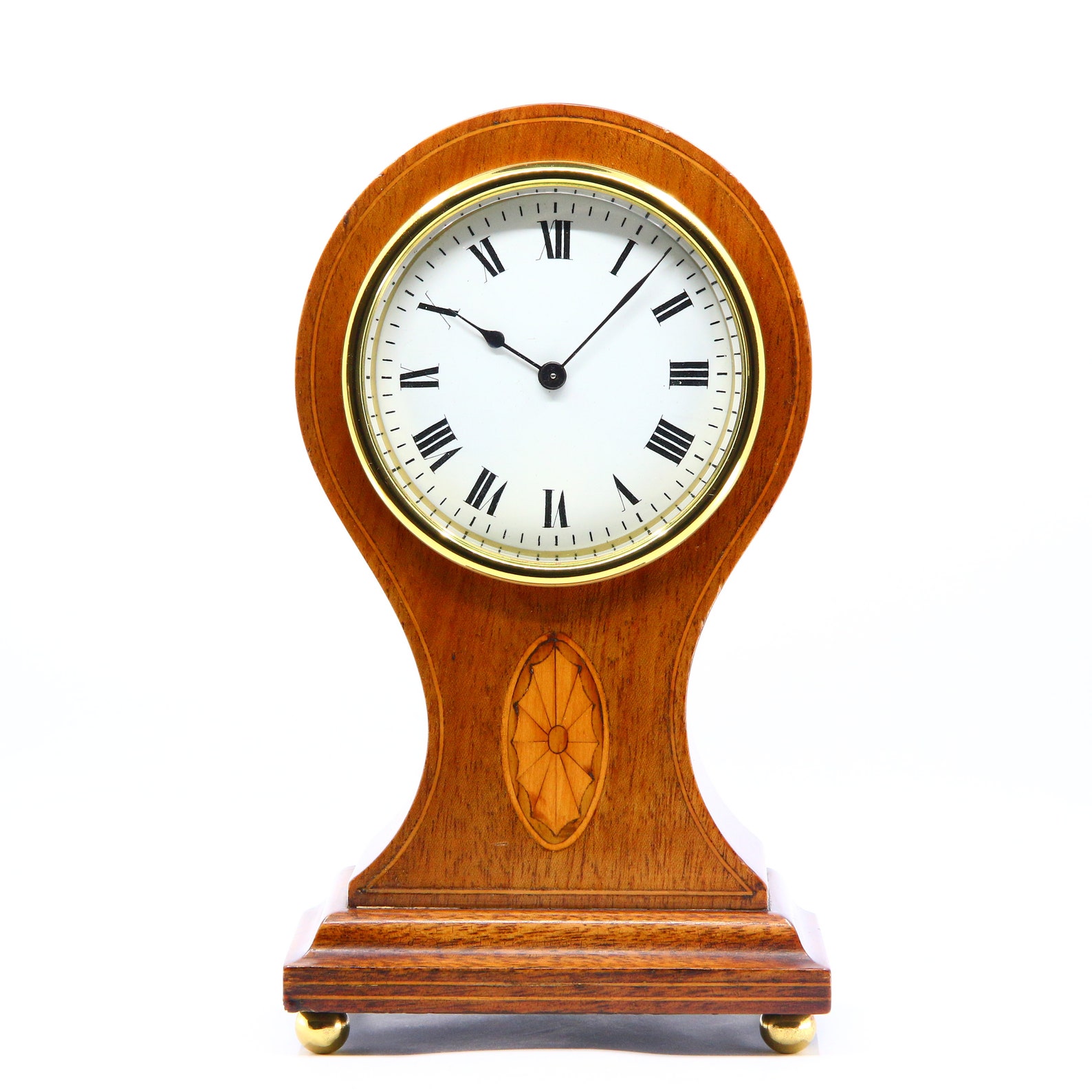 Antique Edwardian Mantel Clock Mahogany Shell Inlay Gilt Brass 8 Day ...