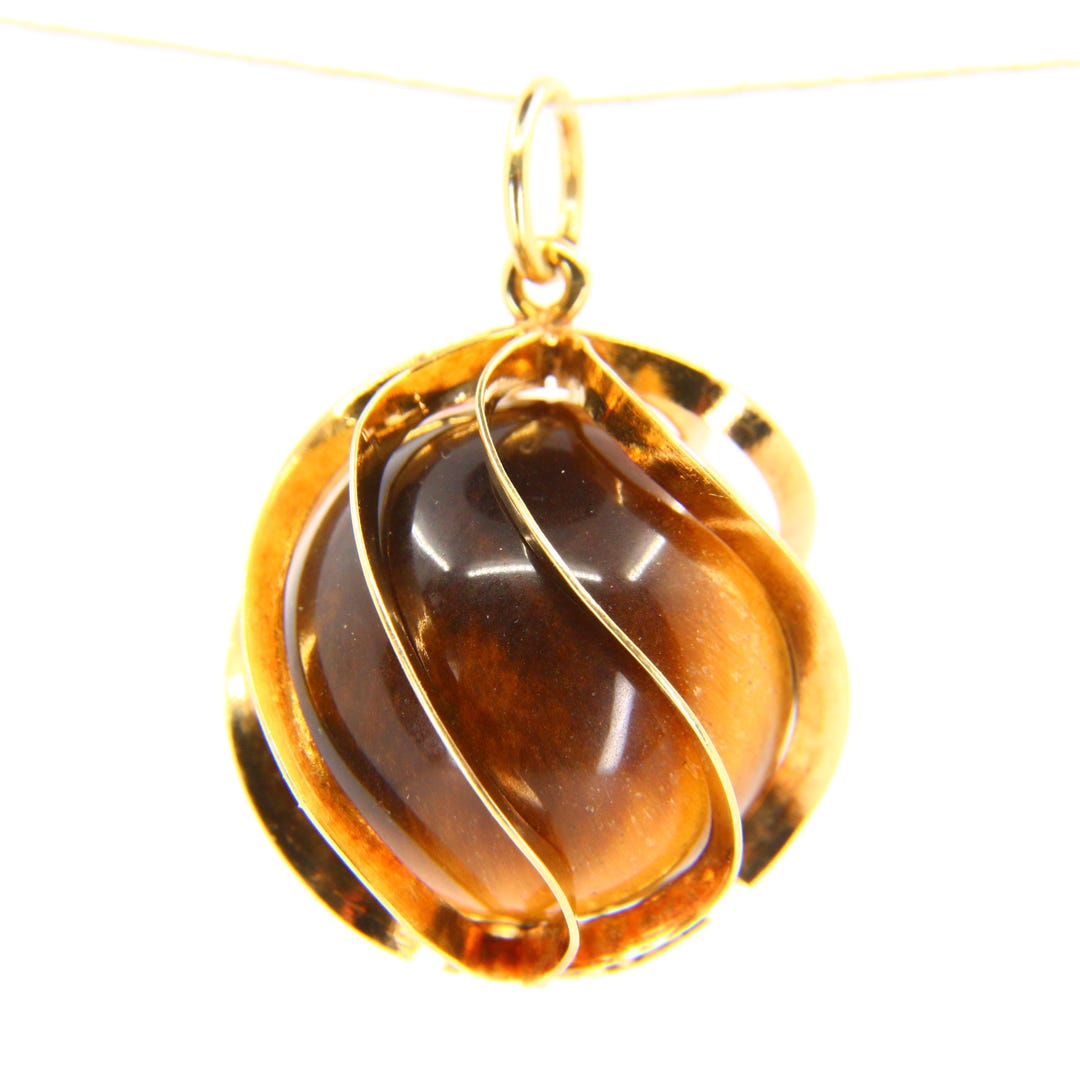 Vintage 14K Tigers Eye Modern Art Sphere Pendant 14 Carat Yellow Gold ...