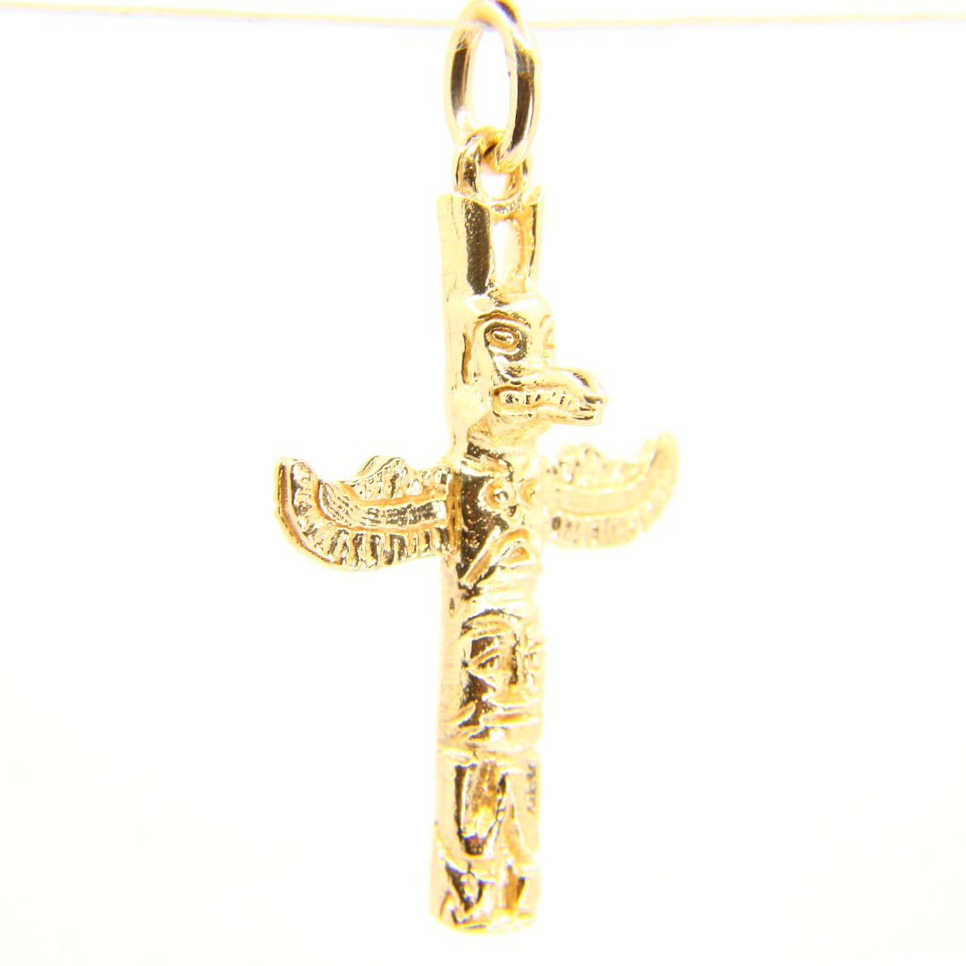 Vintage 14K Gold Totem Pole Charm Yellow Gold Detailed Cross Pendant - Etsy