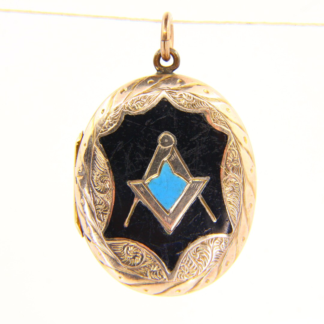 Antique 9ct B&F Gold Masonic Locket Enamel Detailed Pendant Back and ...
