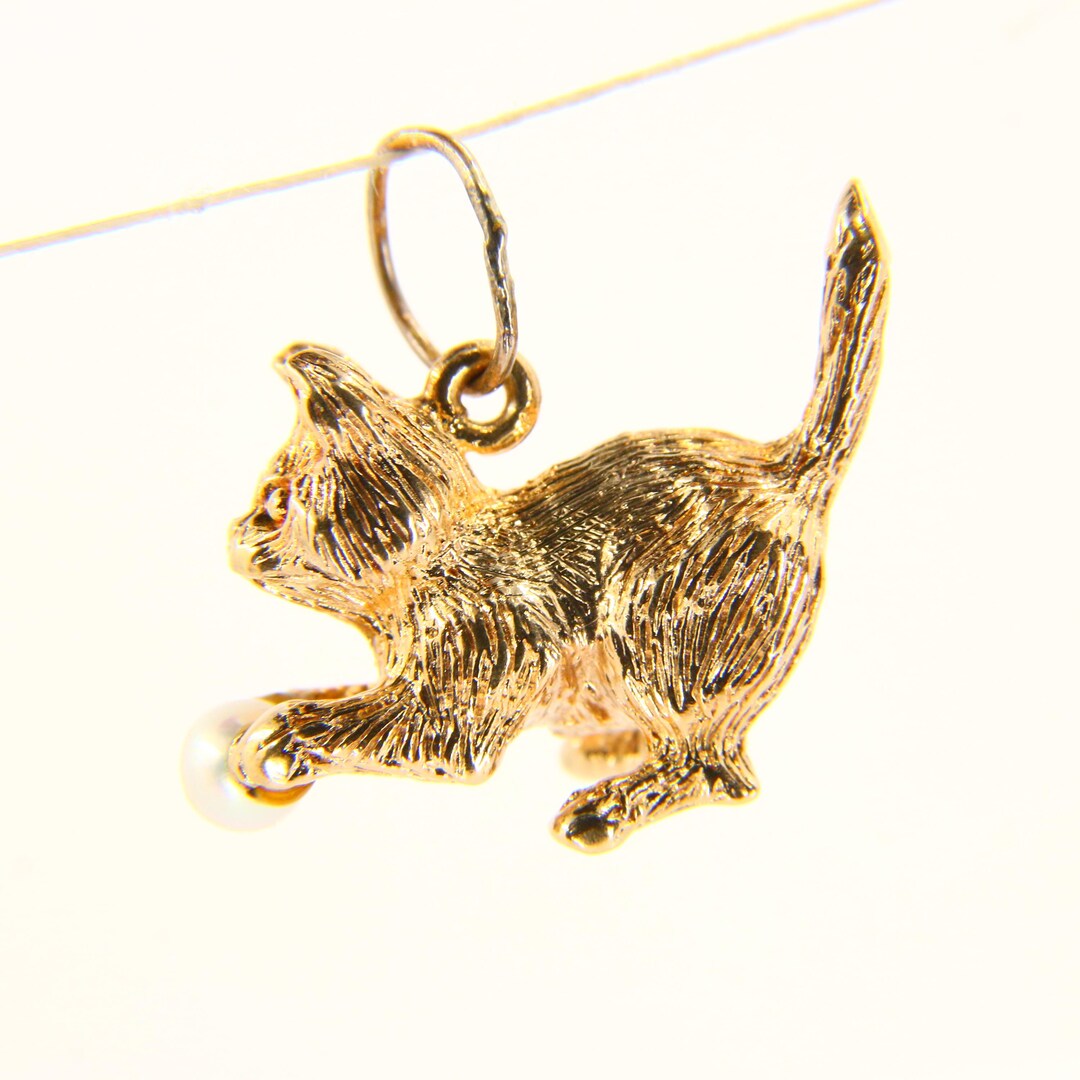 Vintage 9ct Gold Cat Charm 9 Carat Hallmarked Yellow Gold Cat With Ball ...