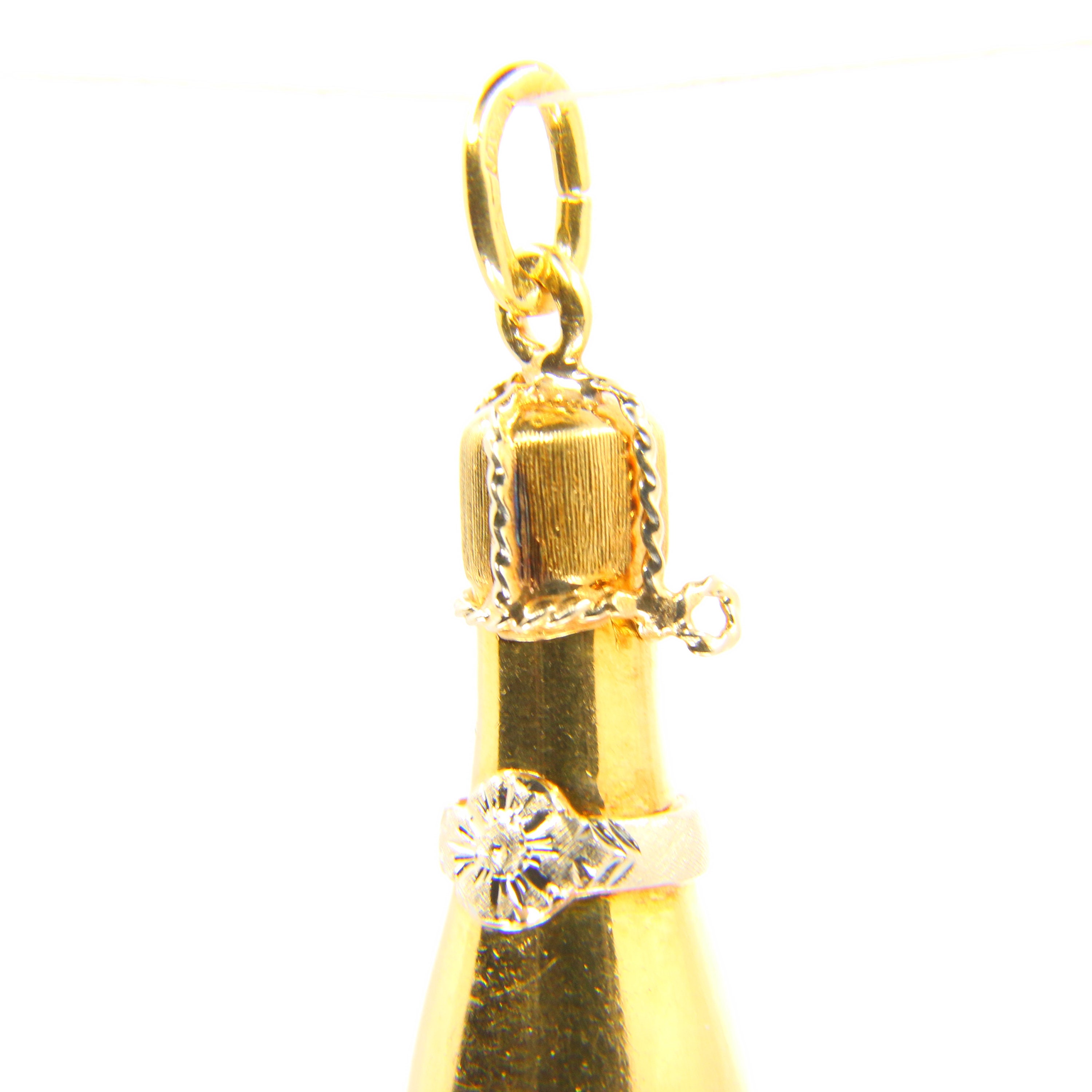 Vintage Large 18K Champagne Bottle Pendant 18 Carat Yellow Gold Charm ...
