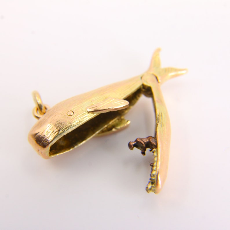 Vintage Whale Charm, Movable Pendant Jonah and the Whale Yellow Gold ...