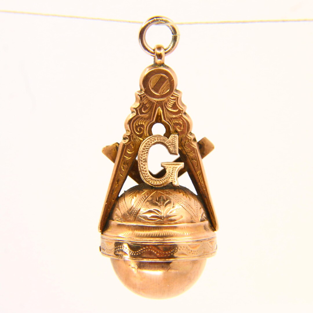 Antique 9ct Masonic Drop Fob W/ Inset Revolving Compass Solid 9 Carat ...