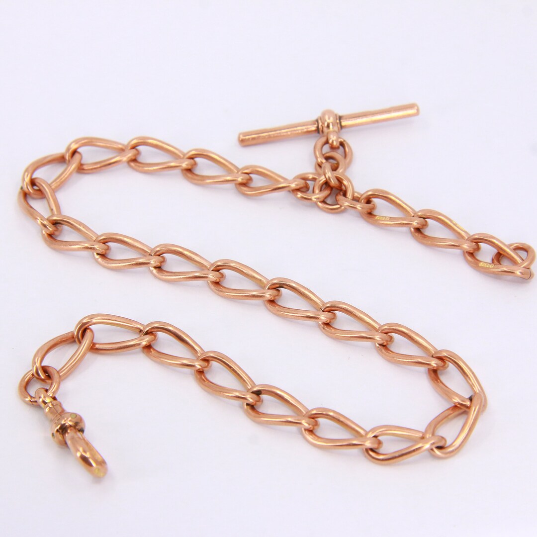 Antique 9ct Gold Albert Pocket Watch Guard Chain Rose Gold Hallmark ...