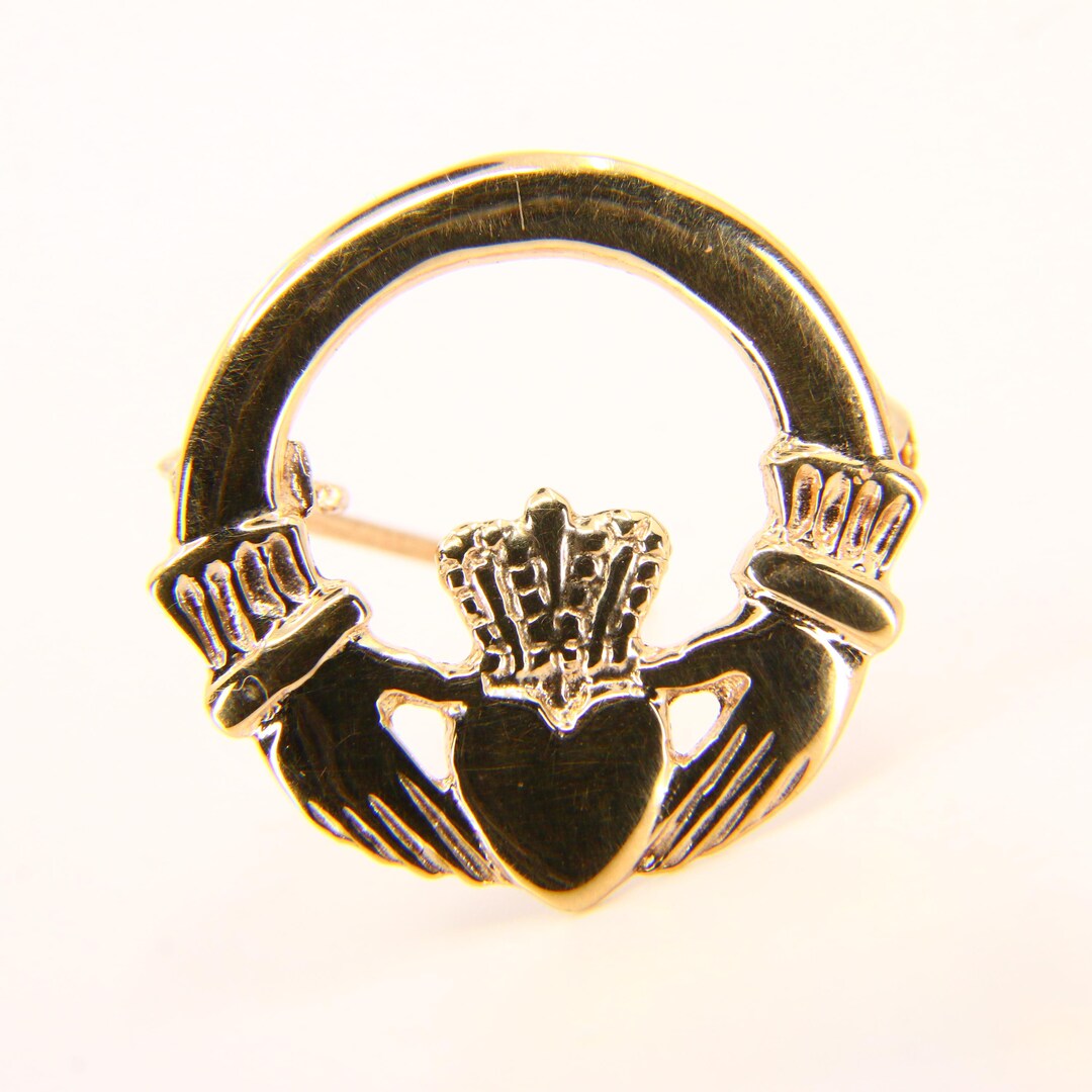 Vintage 9ct Gold Claddagh Brooch – Traditional Irish Heart Hands ...