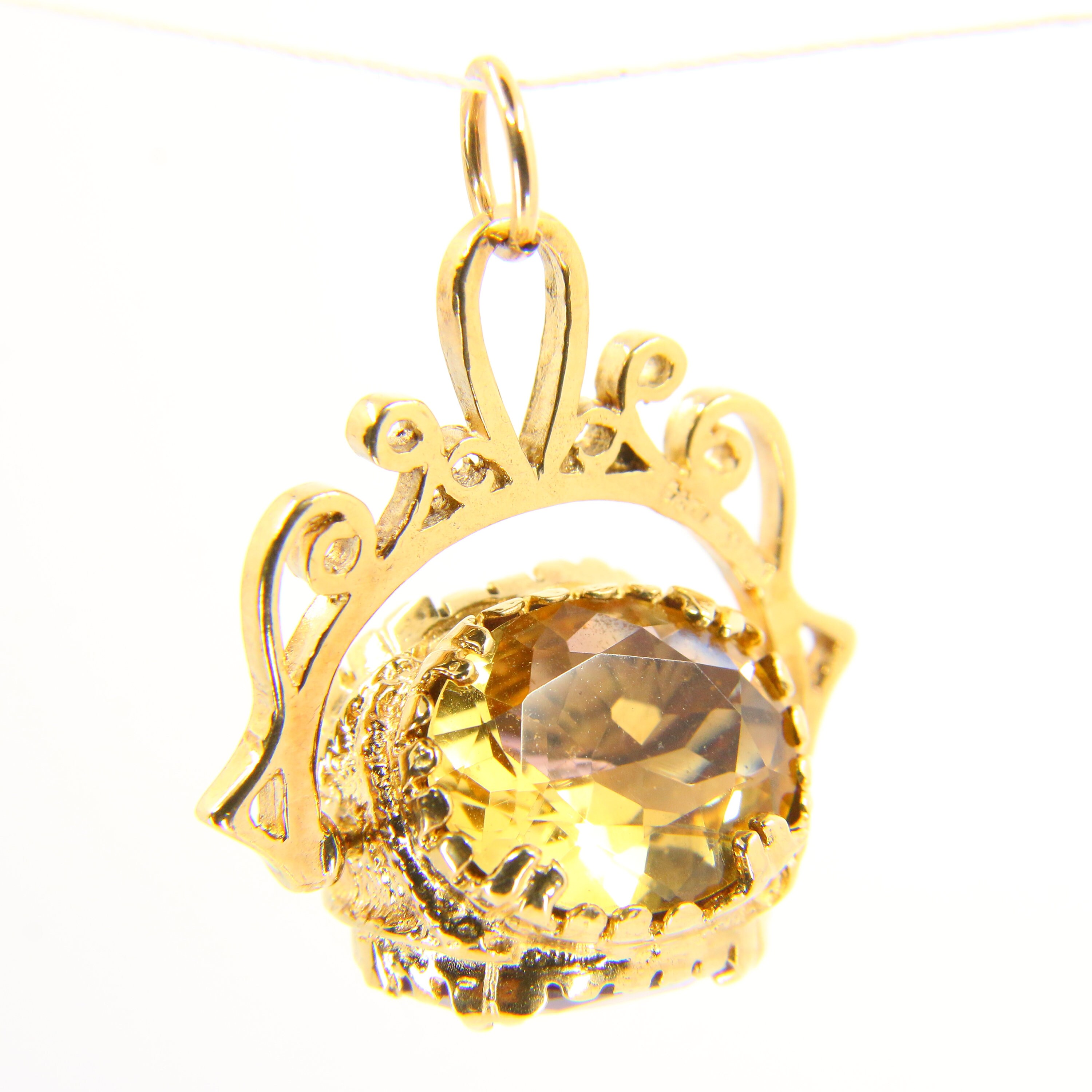 Antique 9ct Gold Gem Set Triple Spinner Pendant Charm Drop Fob Yellow ...