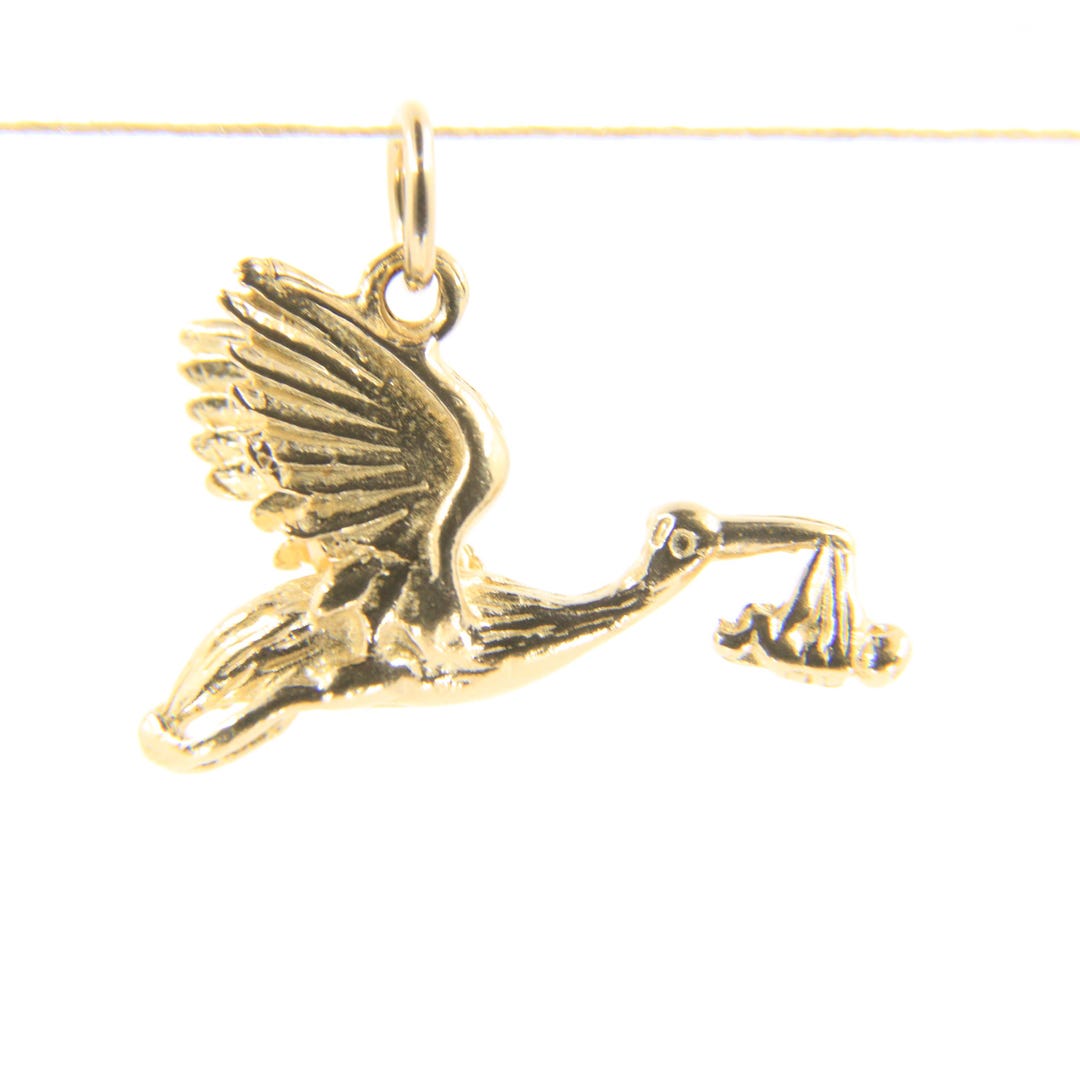 Vintage 9ct Gold Stork With Baby Pendant Yellow Gold Animal Charm Gift ...